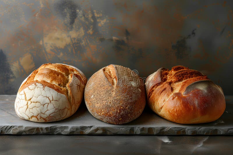AI-generated Illustration of Three Loaves of Bread on the Countertop ...