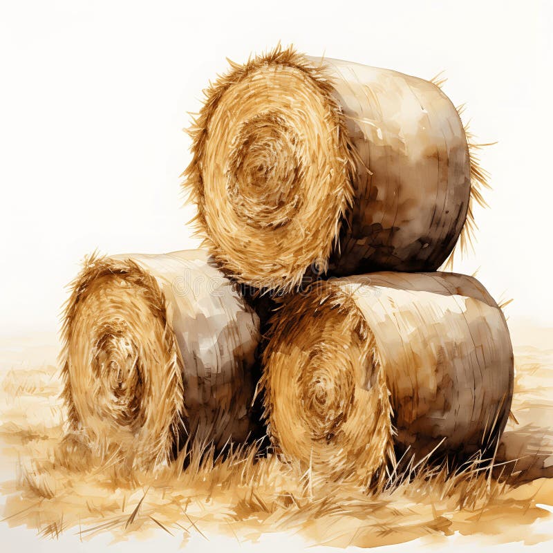 AI Generated Illustration of Three Round Bales of Hay Stacked in a ...