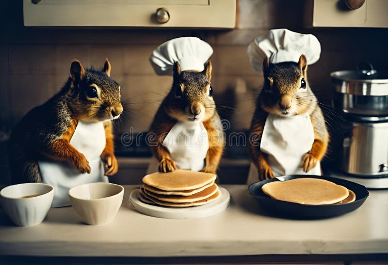 AI Generated Illustration of Three Squirrels Perched Atop a Kitchen ...
