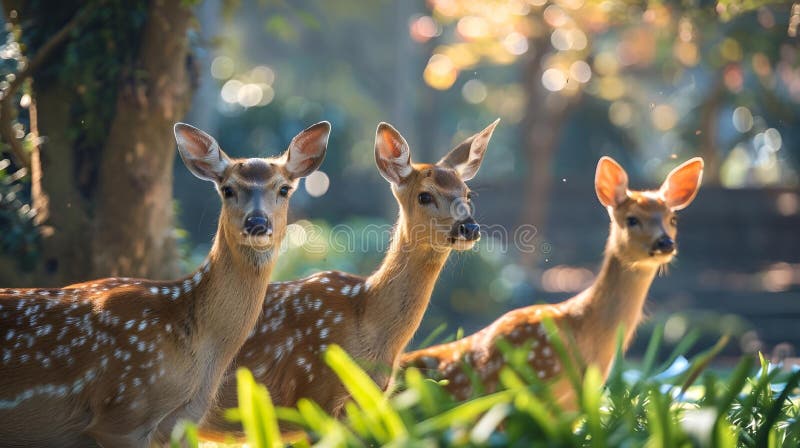 AI-generated Illustration of Three Young Deer in the Forest Stock ...
