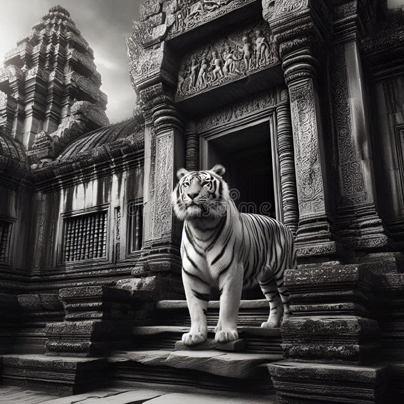 Ai-generated Illustration of a Tiger Standing Guard in Front of an ...