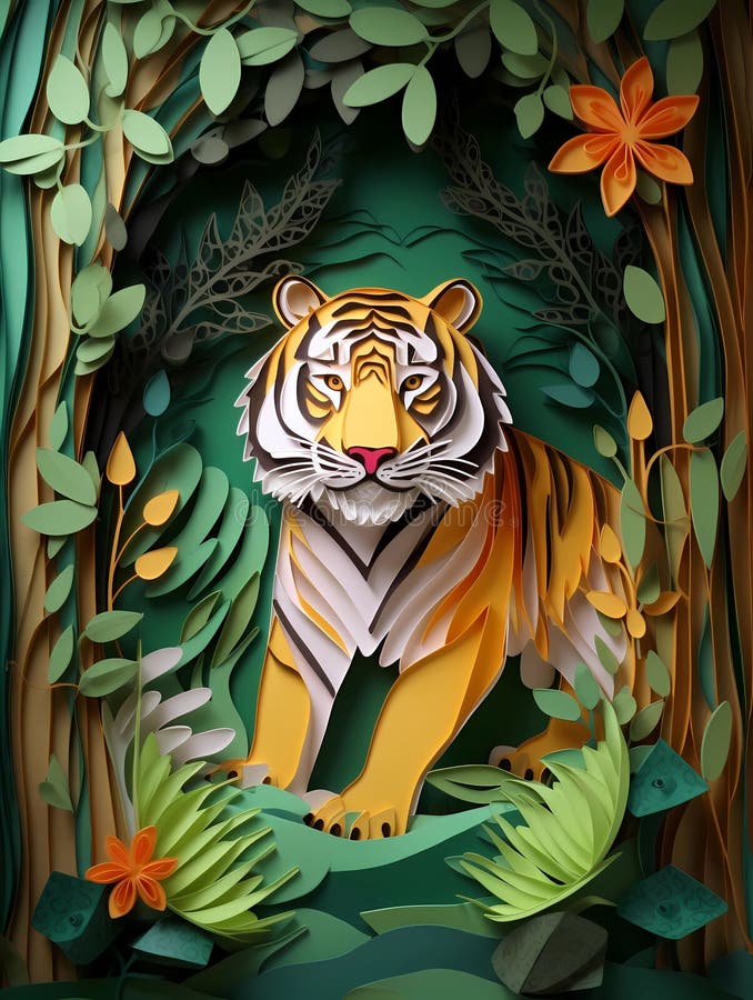 Artwork of a Ferocious Tiger in Woods Stock Illustration - Illustration ...