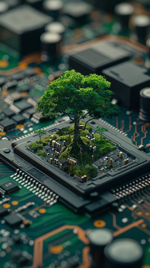 AI Generated Illustration of a Tiny Green Tree Growing on a Computer ...