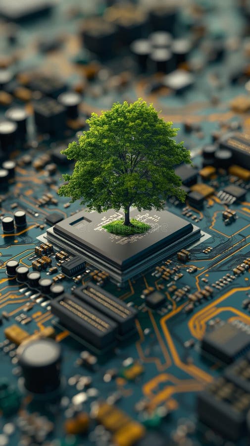 AI Generated Illustration of a Tiny Green Tree Growing on a Computer ...