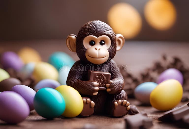 A Small Monkey is among Several Easter Eggs on the Ground Stock ...