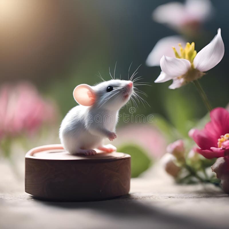 AI-generated Illustration of a Tiny Mouse Reaching To on a Dainty ...