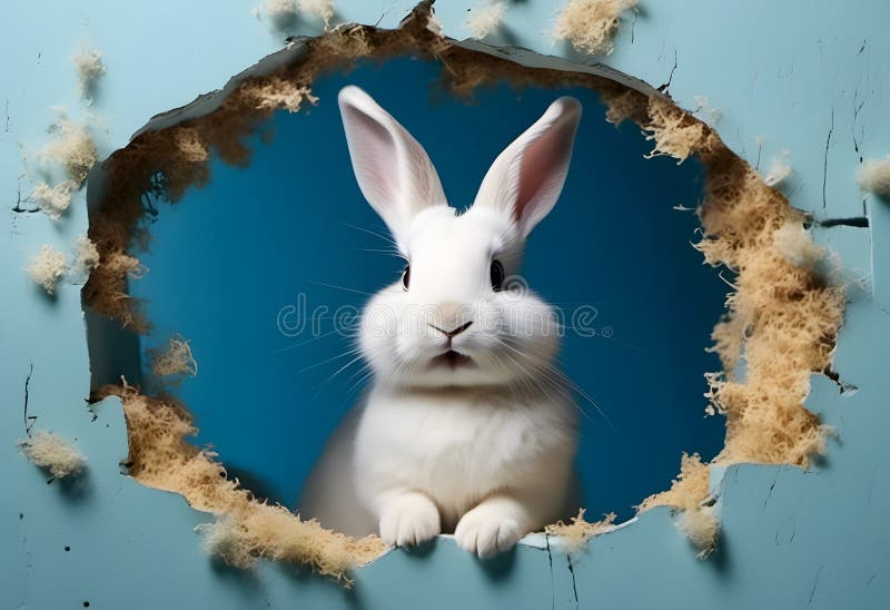 A Small Rabbit is Standing Up Inside a Hole in the Wall Stock ...