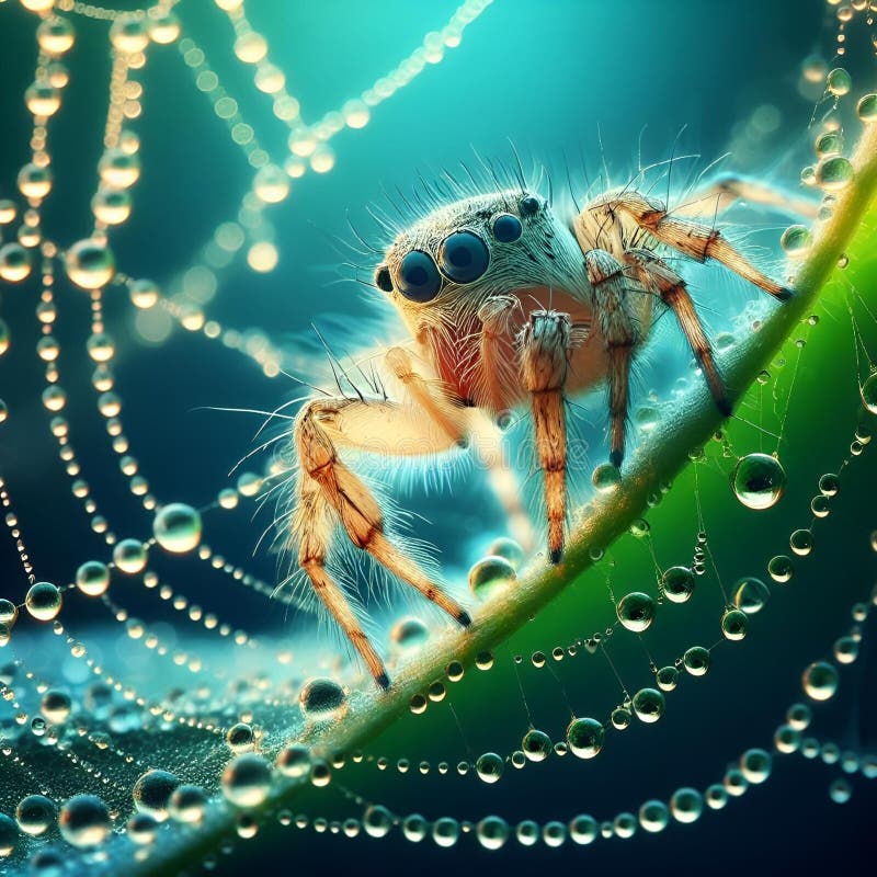 AI Generated Illustration of a Tiny Spider on a Web, Adorned with ...