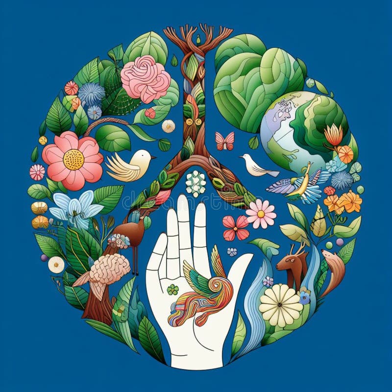 Illustration To Represent Peace Using Elements of Nature Such As ...