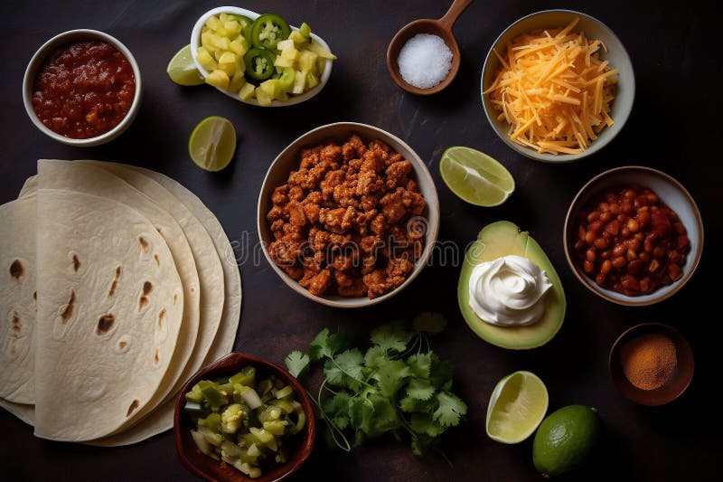 AI Generated Illustration of a Top View of an Array of Colorful Food ...