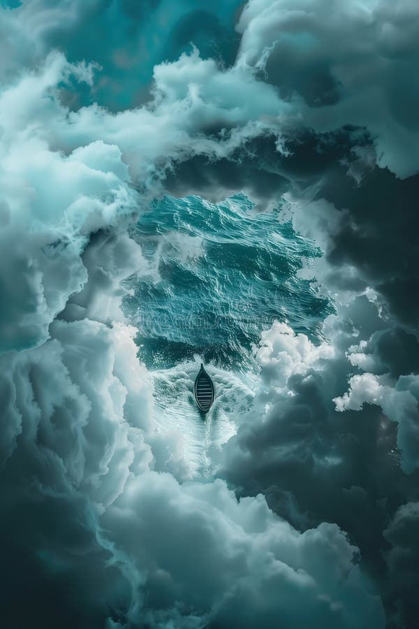 A Top View of a Surreal Scene of the Lone Boat in Turbulent Waves ...