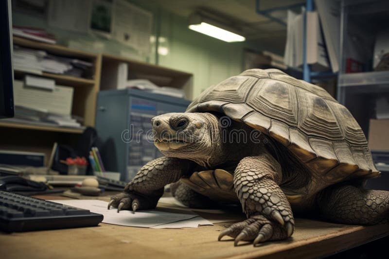 AI Generated Illustration of a Tortoise Seated at a Desk Using a ...