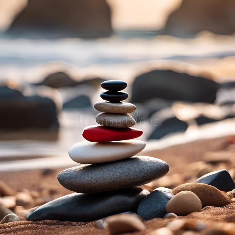 AI Generated Illustration of a Towering Stack of Rocks Poised on a ...