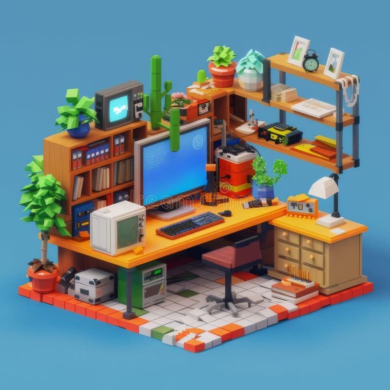 AI-generated Illustration of a Toy Office with a Desk, Computer, and ...