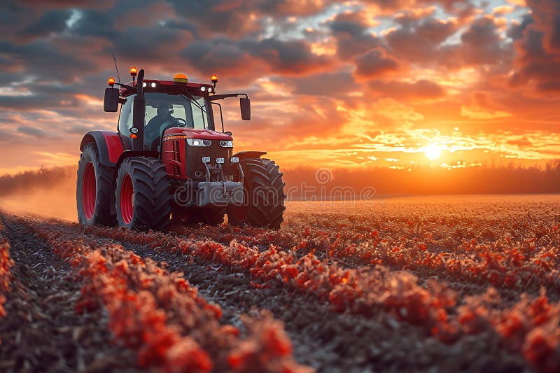 AI Generated Illustration of a Tractor in an Open Field during Sunset ...