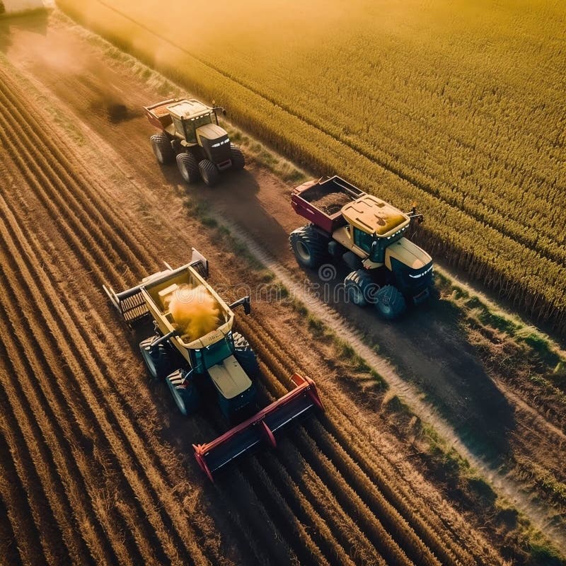 AI Generated Illustration of Tractors Traveling in Front of Lush Fields ...