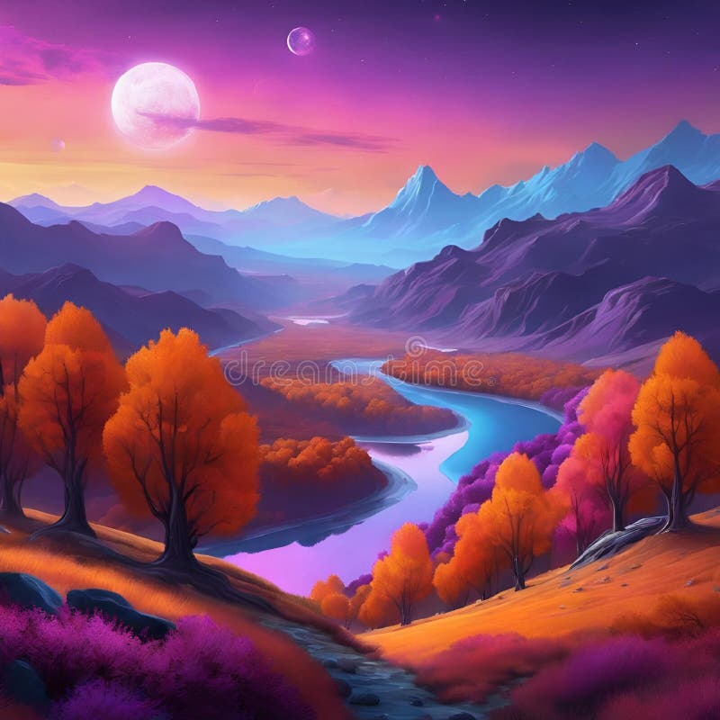 AI Generated Illustration of a Tranquil Landscape Featuring a Serene ...