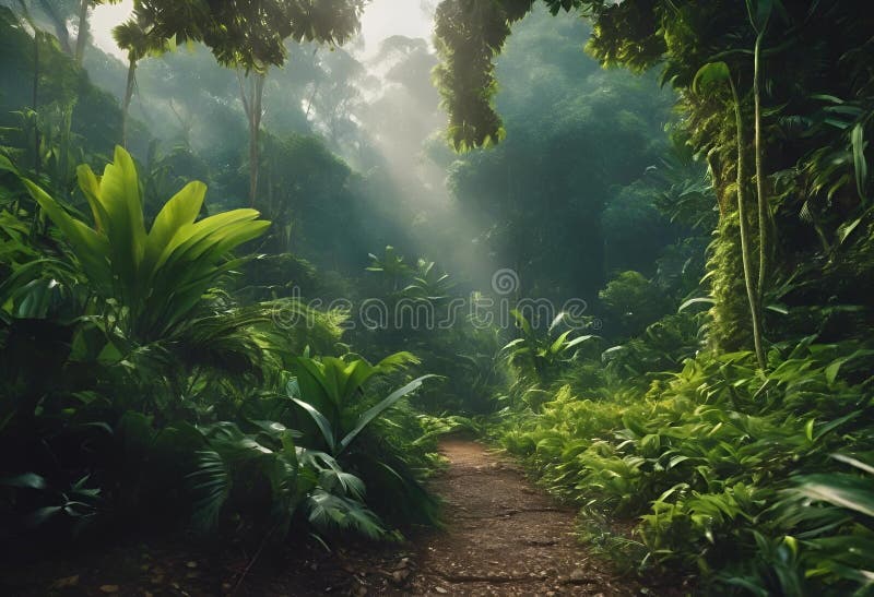AI Generated Illustration of a Tranquil Path Leading through a Lush ...