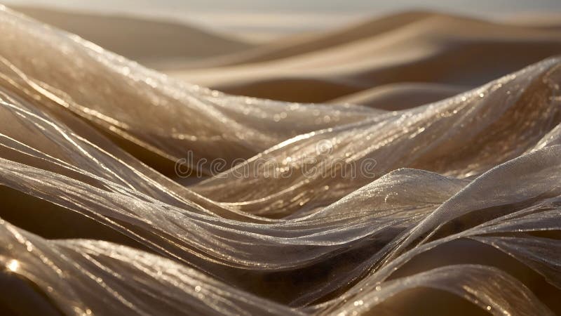 AI Generated Illustration of Translucent Fabric Flowing Over Sand Dunes ...