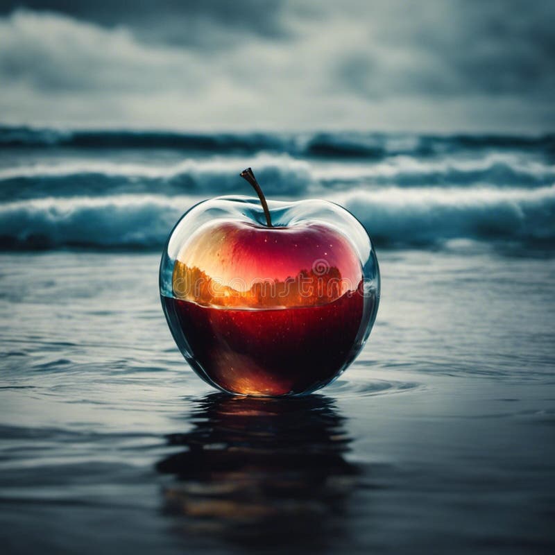 AI Generated Illustration of a Transparent Apple in Sandy Beach ...