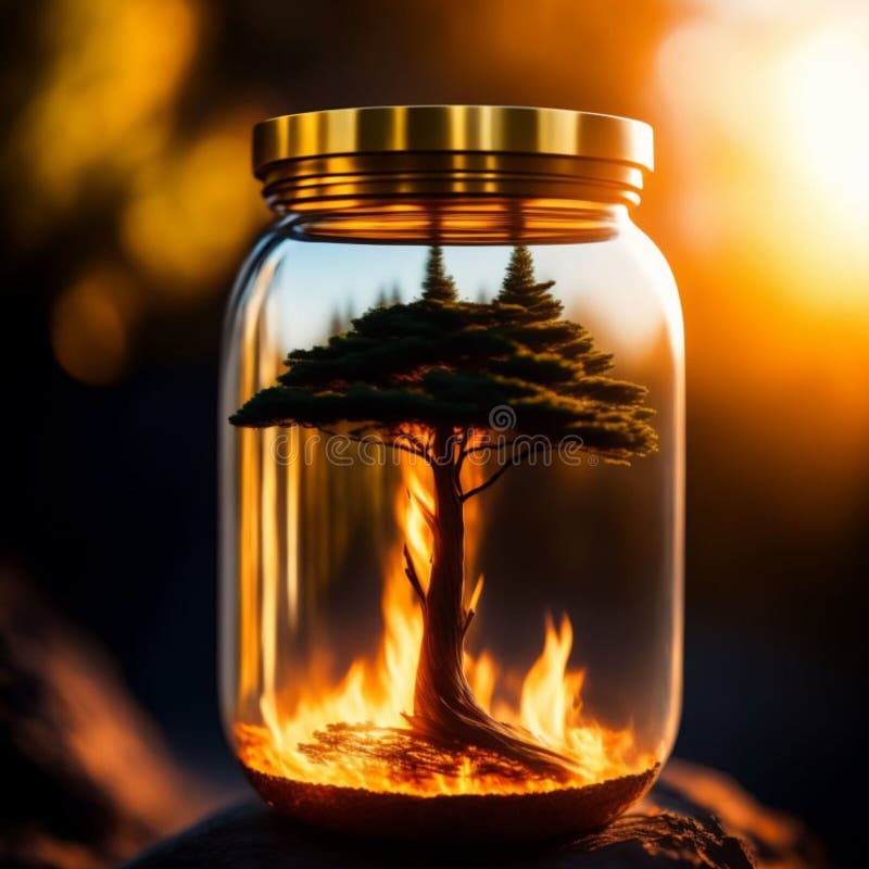 AI Generated Illustration of a Transparent Glass Jar with a Burning ...