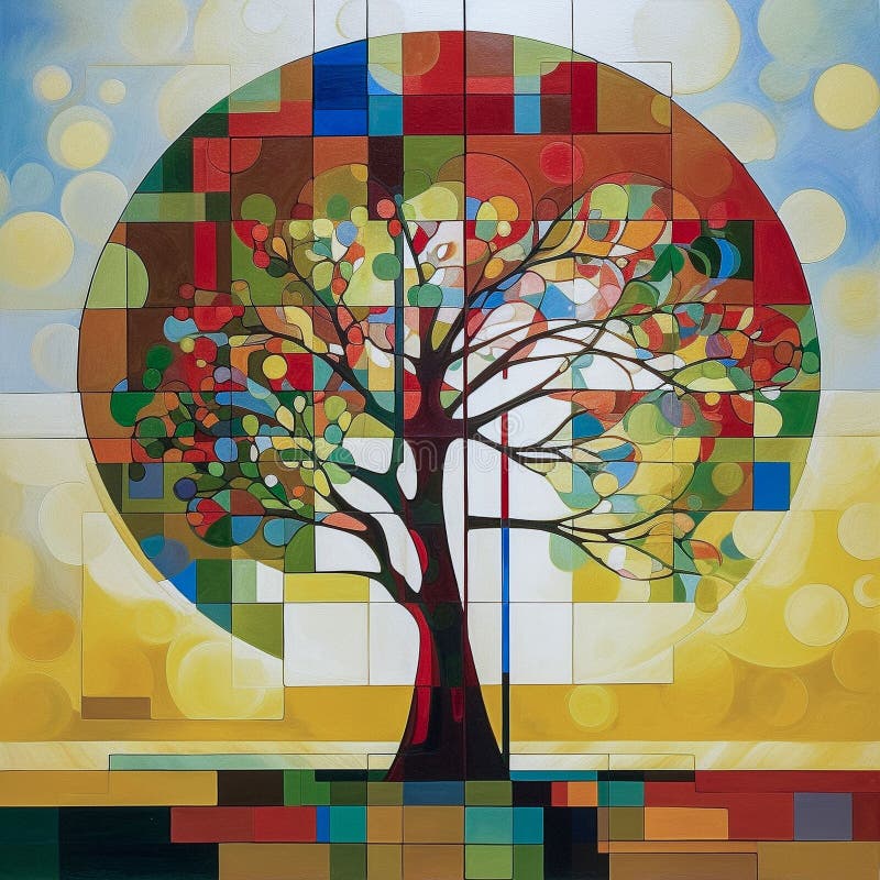 AI Generated Illustration of a Tree Composed of Geometric Shapes and ...