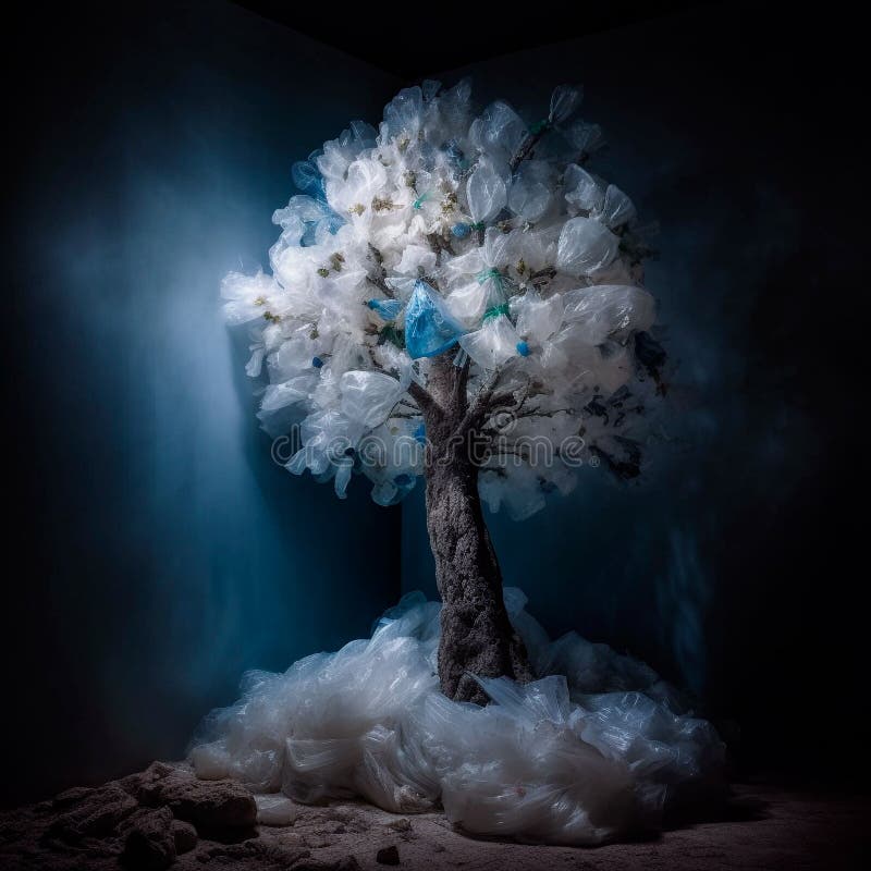 AI Generated Illustration of a Tree Covered in Plastic Bags - Concept ...