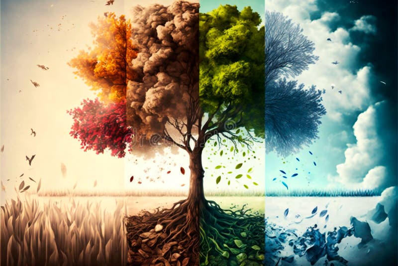 AI-generated Illustration of a Tree with Four Seasons. Stock ...