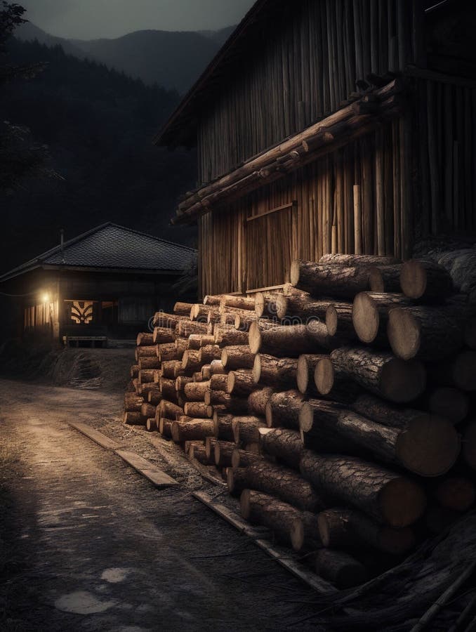 AI Generated Illustration of Tree Logs Stacked Up in Front of a ...