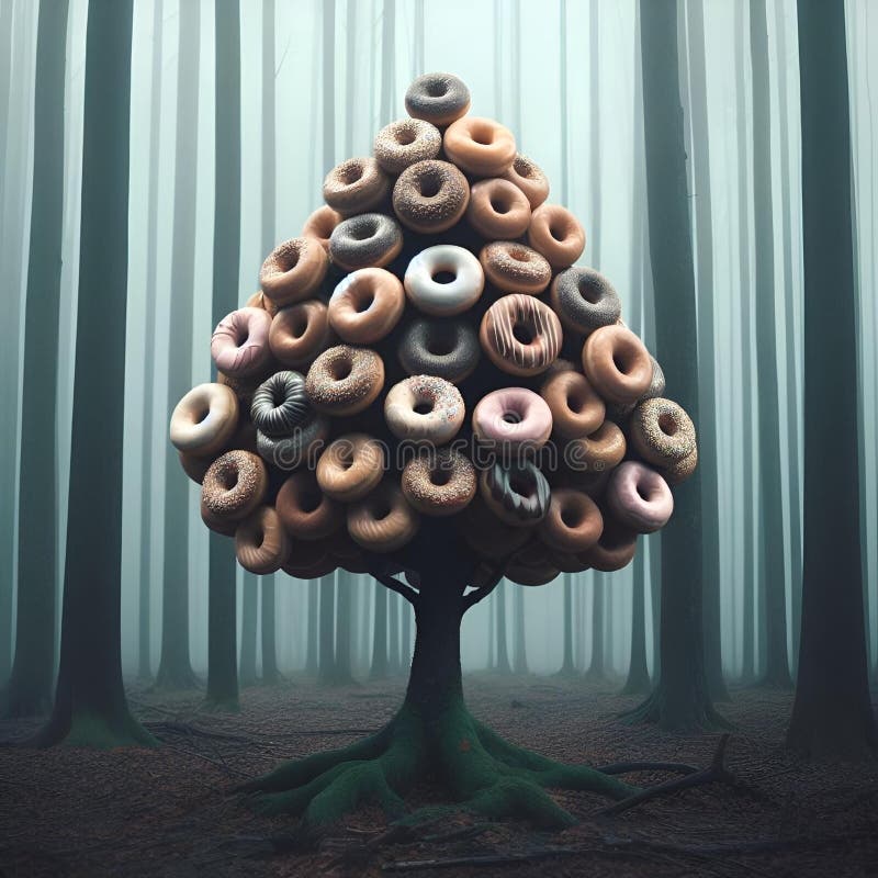 AI Generated Illustration of a Tree Made from Colorful Donuts in a ...