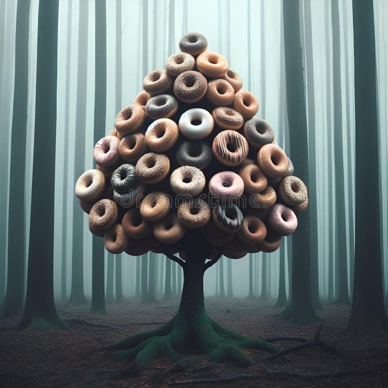 AI Generated Illustration of a Tree Made from Colorful Donuts in a ...
