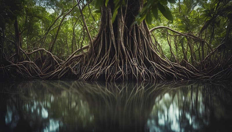 AI-generated Illustration of Tree Root Growing Over Water S Edge Stock ...