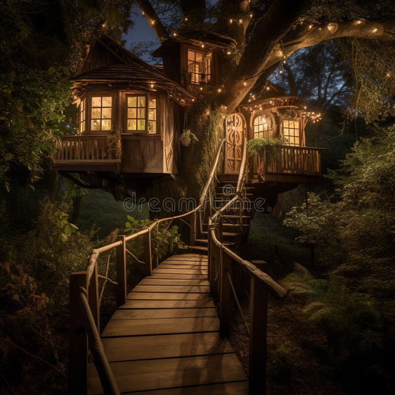 AI Generated Illustration of a Treehouse Built in the Middle of a ...