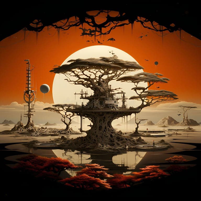 AI Generated Illustration of a Treehouse in a Dystopian Landscape Stock ...