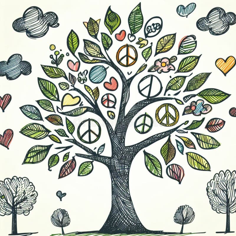 Illustration of Trees Whose Leaves are Symbols of Positive Messages and ...