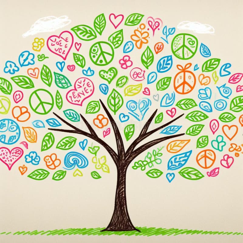 Illustration of Trees Whose Leaves are Symbols of Positive Messages and ...