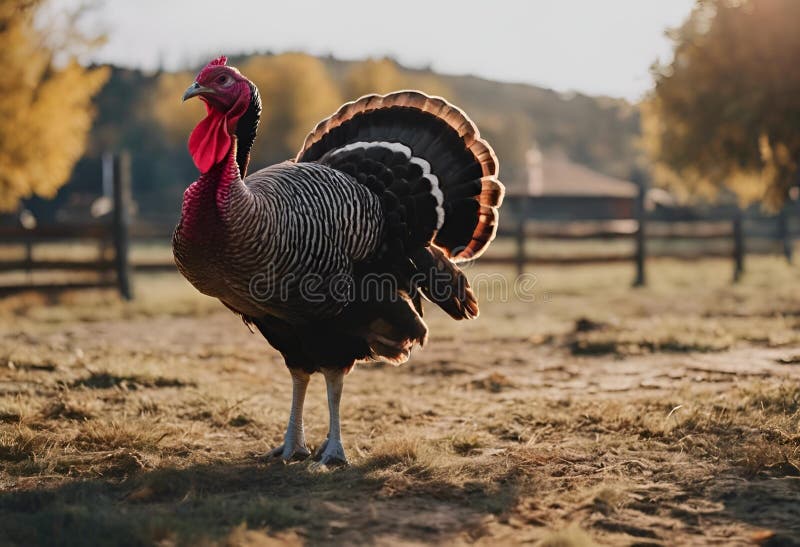 A Turkey in a Field with Trees in the Background, Taken from Behind ...