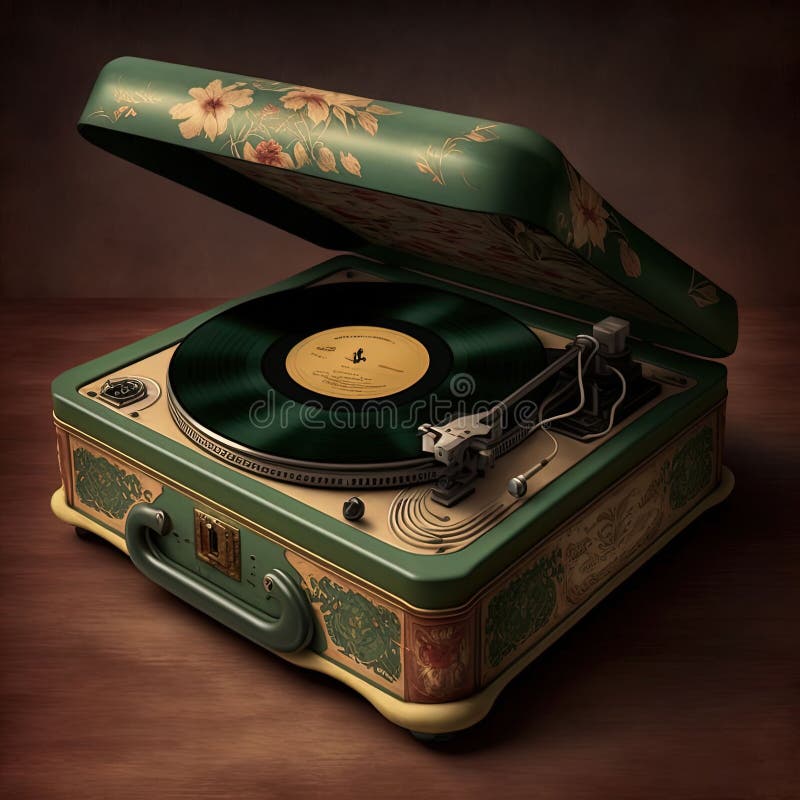 AI Generated Illustration of a Turquoise Vinyl Record Player, Retro ...