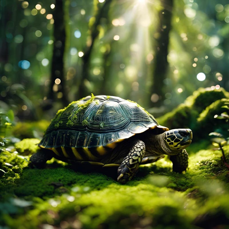 Turtle Basking on Green Pond Vegetation. Stock Photo - Image of basking ...