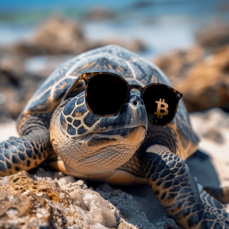 AI Generated Illustration of a Turtle with Bitcoin Glasses Relaxing on ...