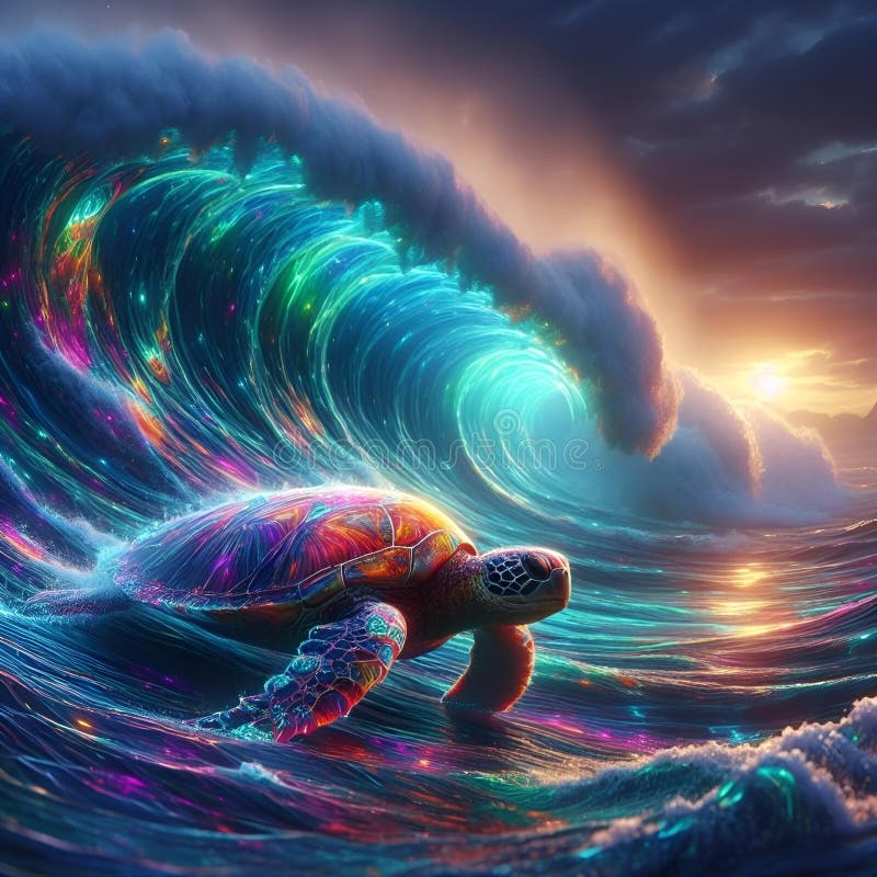AI Generated Illustration of a Turtle Gliding through Ocean Waves with ...