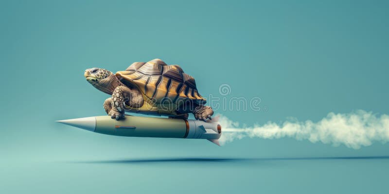 AI Generated Illustration of a Turtle Riding a Rocket Against a Blue ...