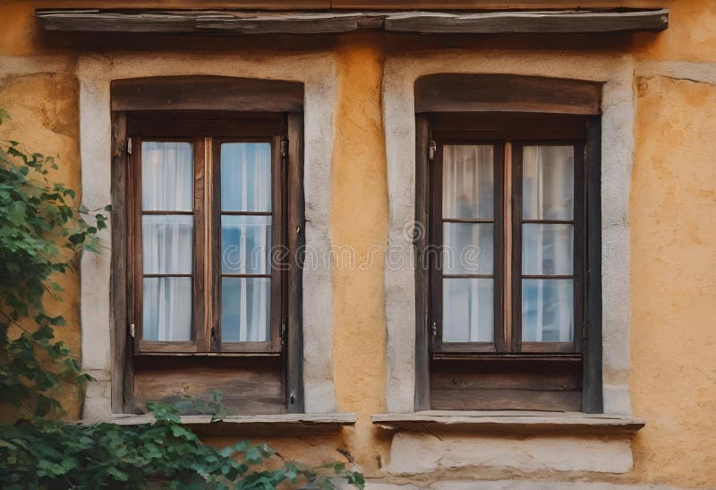 Two Windows Next To Each Other Near a Tree and Window Stock ...