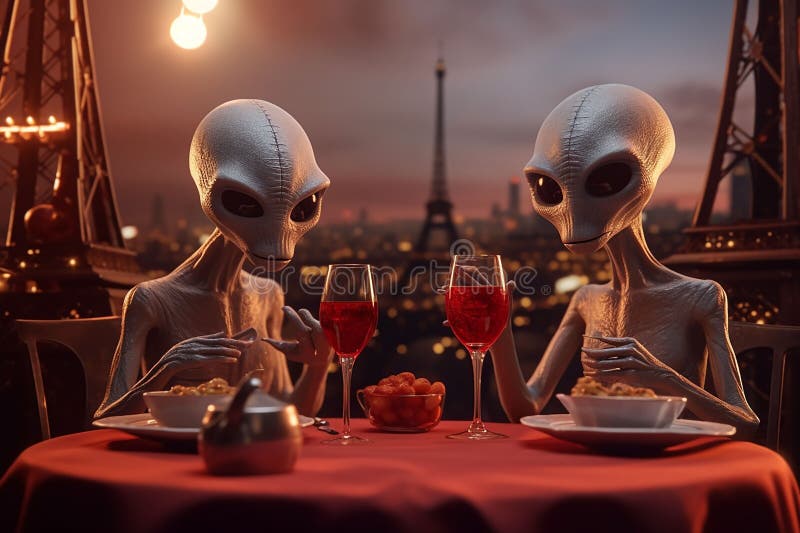AI-generated Illustration of Two Aliens Having a Romantic Dinner in ...