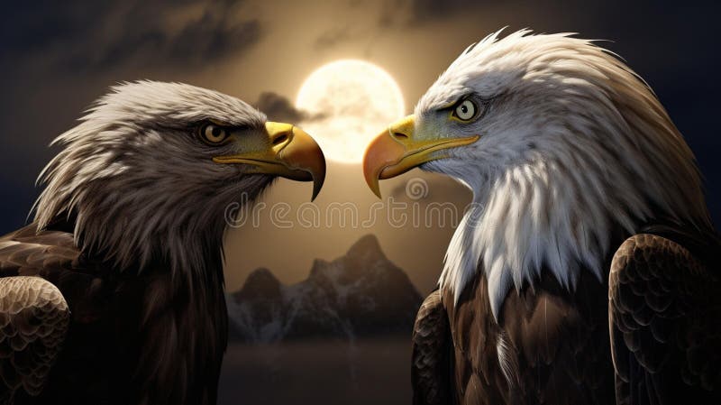AI Generated Illustration of Two Bald Eagles Perched Side by Side in a ...