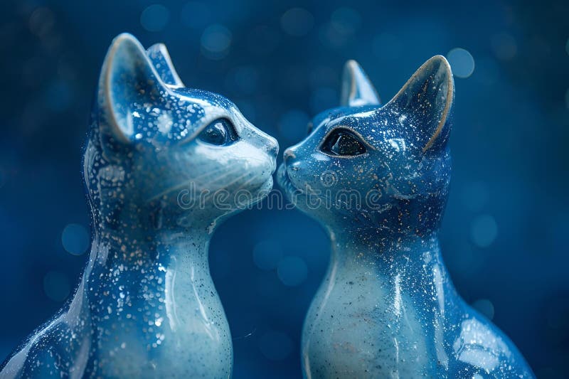 AI Generated Illustration of Two Cats Statue on a Blue Background Stock ...