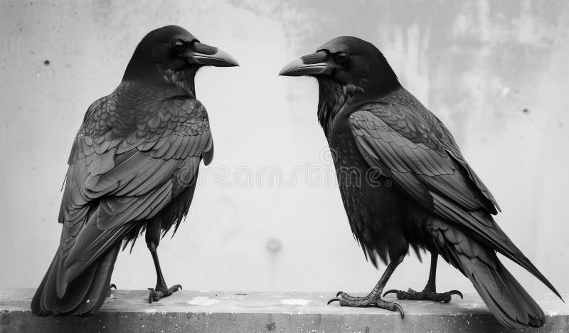 Two Crows Standing Side by Side on Top of a Stone Slab Stock Photo ...