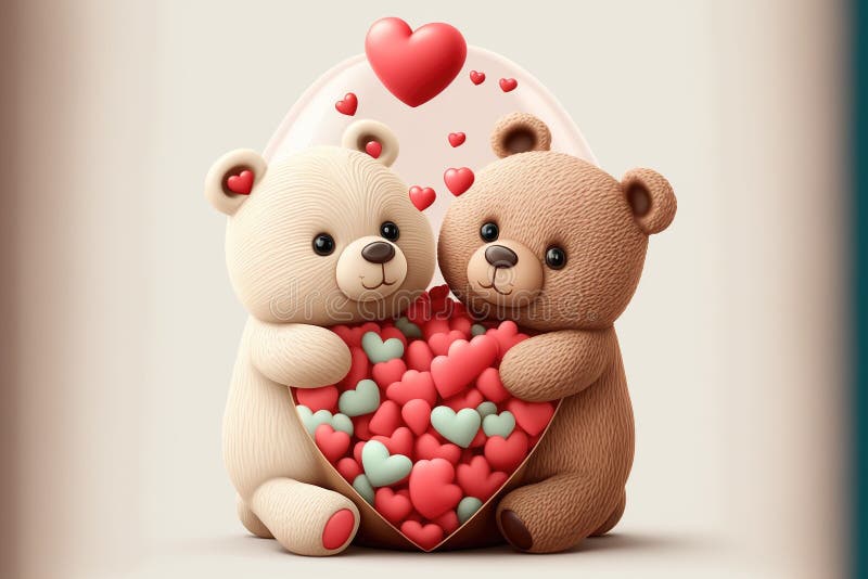 AI Generated Illustration of Two Cuddly Teddy Bears Standing Side by ...