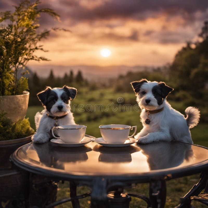 AI Generated Illustration of Two Dogs Sitting Side-by-side at a White ...