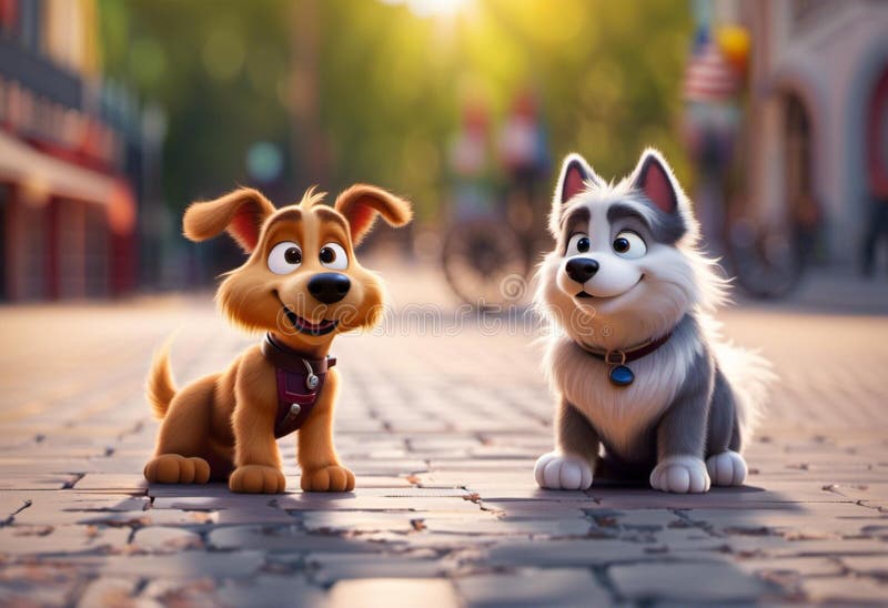 AI-generated Illustration of Two Dogs Standing Outdoors Stock ...